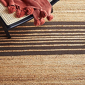 SAFAVIEH Natural Fiber Collection Accent Rug - 4' x 6', Natural & Brown, Handmade Stripe Boho Farmhouse Rustic Braided Jute, Ideal for High Traffic Areas in Entryway, Living Room, Bedroom (NFB262T)