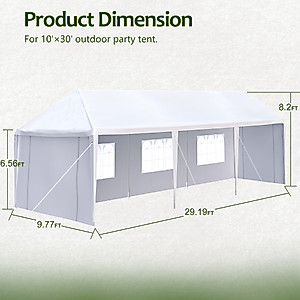KELRIA 10'x30' Outdoor Canopy Tent, Outdoor Party Tent Wedding Birthday Tents with 5 Removable Sidewalls, Gazebo w/Transparent Windows Outside Gazebo Event Tent for Garden Patio and Backyard, White