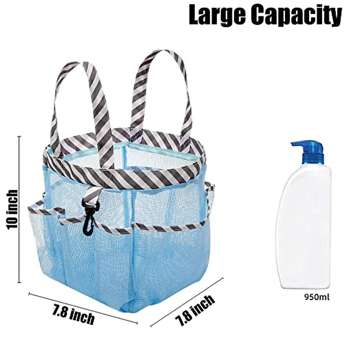 ARCCI Mesh Shower Caddy Tote, Large Portable Shower Caddy Basket with 8 Pockets, Quick Dry Hanging Toiletry Bath Shower Bag for College Dorm Room Essentials, Gym, Bathroom, Camp, Travel, Blue