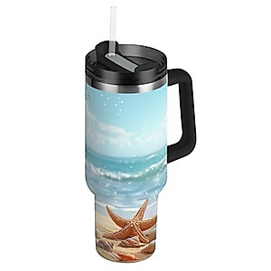 FRCSDIY Beach Starfish Insulated Tumbler with Handle and Straw Lid,40oz Leakproof Stainless Steel Cup BPA-Free Water Bottle
