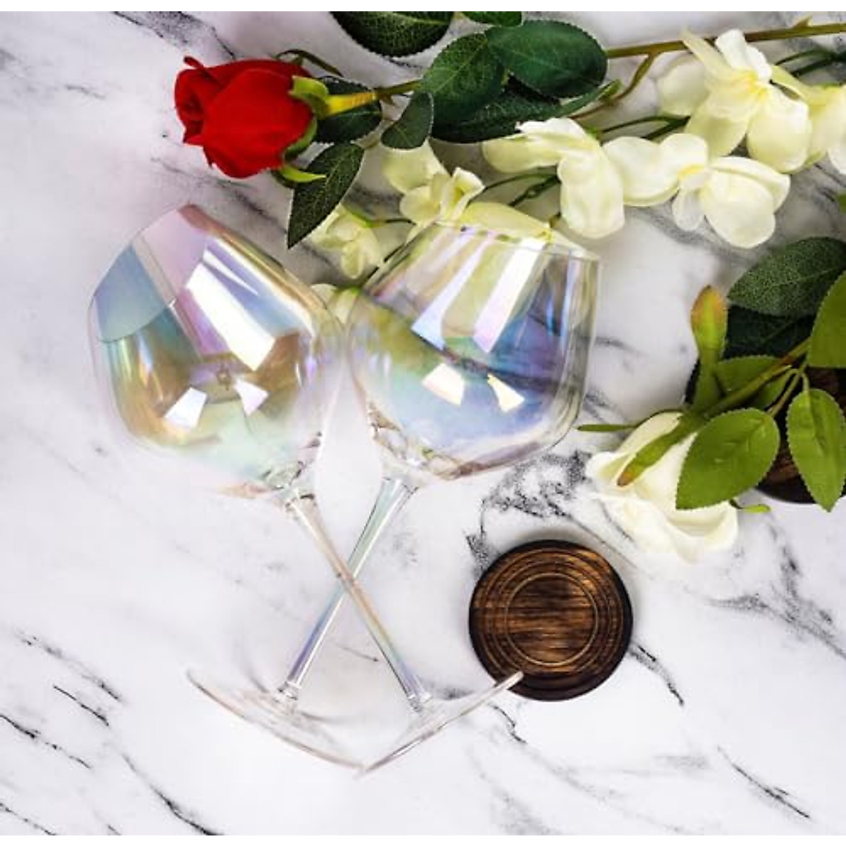 Luxrify Enhance Your Wine Experience Iridescent Wine Glasses - Premium Quality, Unique Design at Rim, Long Stemware, Hand-Blown & Perfect for Wine Lovers, Colored Stemware (Set Of 4)