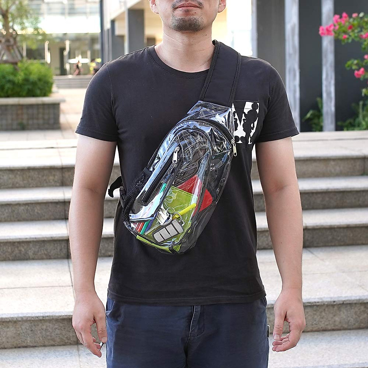 Edraco Clear Sling Bag, Stadium Approved Mini PVC Crossbody Shoulder Backpack, Transparent Casual Chest Daypack for Women & Men, Perfect for Hiking, Stadium or Concerts