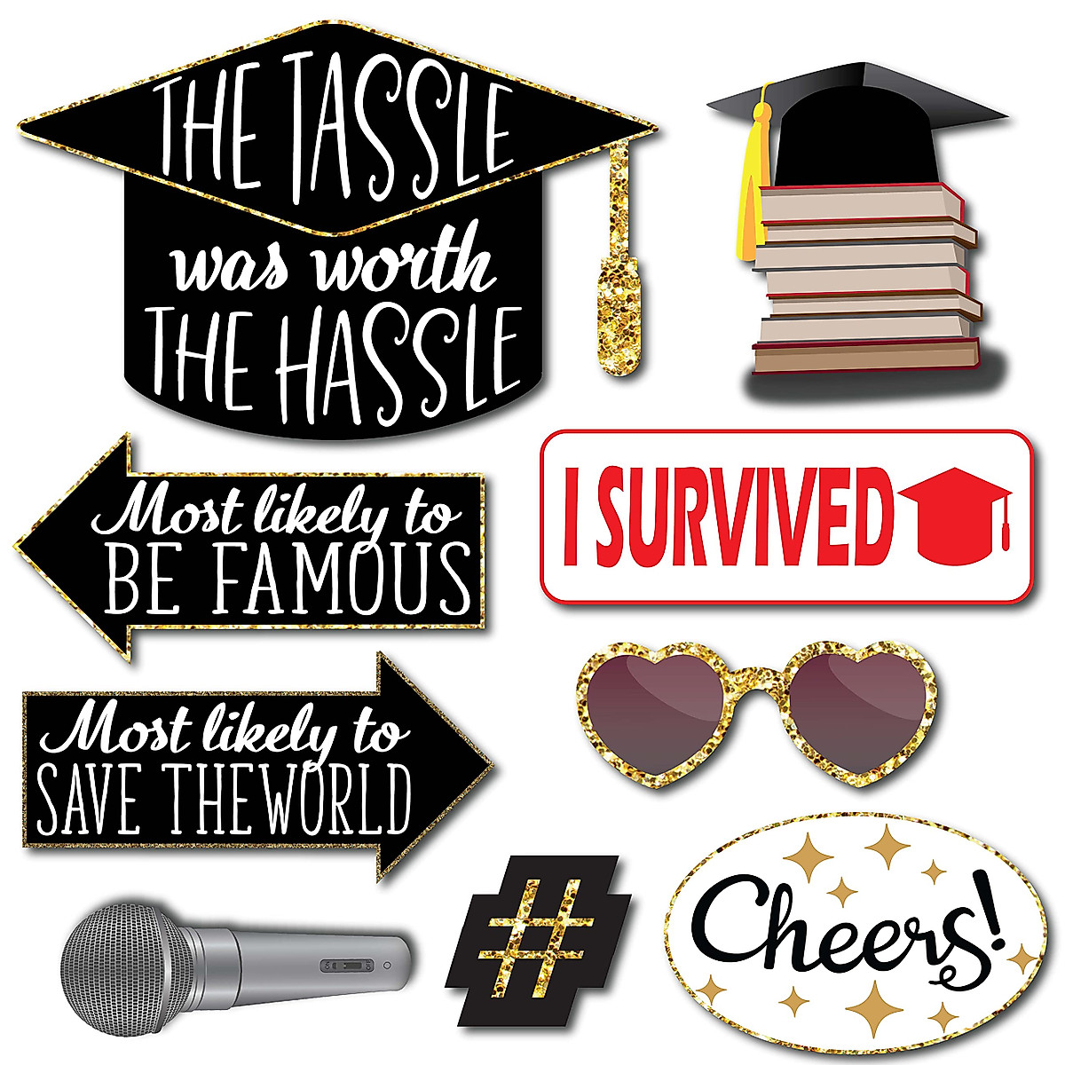 Graduation Photo Booth Props - 41-pc Photobooth Kit with 8 x 10-Inch Sign, 60 Adhesive Pads, 45 Sticks - Graduation Props - Graduation Picture Props - Grad Photo Booth Props