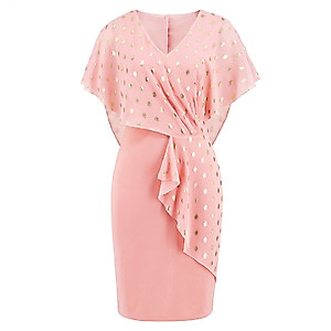 Business Dresses for Women Fashion Slim Fit Style V-Neck Dress Elegant Polka Dot Chiffon Dress