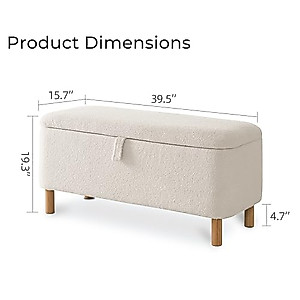 Boucle Storage Ottoman Bench for Bedroom end of Bed, Sherpa Upholstered Shoe Seat Storage Beach for Entryway Bed Foot, Rectangle Cushion Padded Blanket Chest Cute for Living Room, White
