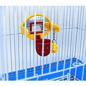 Bird Basketball Toy with Mirror, Bird Hanging Training Toys for Cage, Parrot Chew Ball Foraging Toys, Bird Interactive Intelligence Toy for Budgies Parakeets Cockatiels Conure, Easy to Install