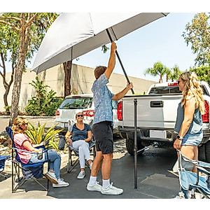 Sport-Brella Umbrella with Holder and Stand That Fits into Trailer Hitch for Tailgates, Grey