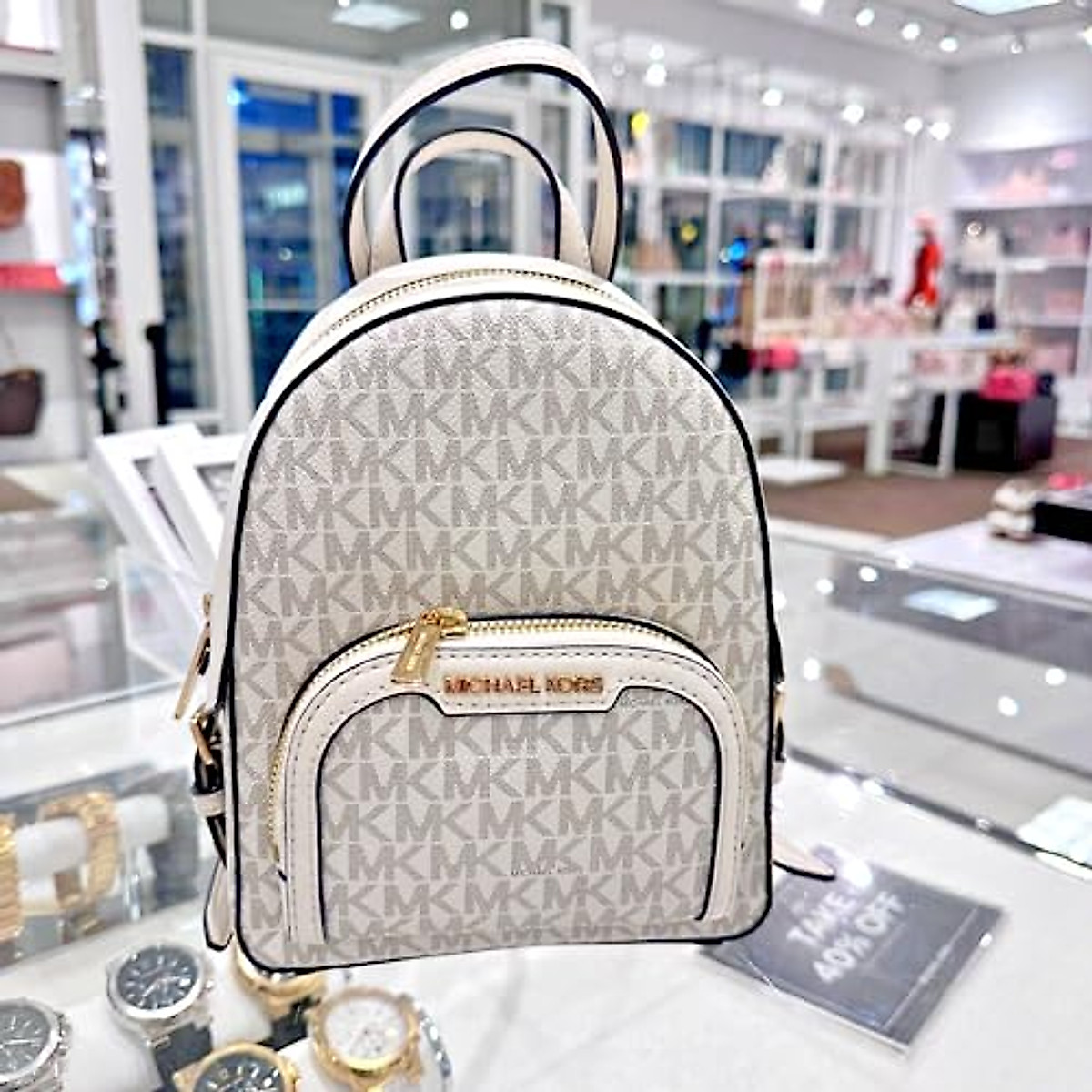 Michael Kors Jaycee XS Mini Convertible Backpack MK Signature Crossbody (Light Cream)
