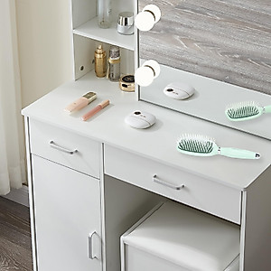 Absethink WhiteVanity Table,Make up Vanity Dressing Table with Mirror,Corner Vanity with Mirror with Lights,Vanity for Womens Vanities for Makeup