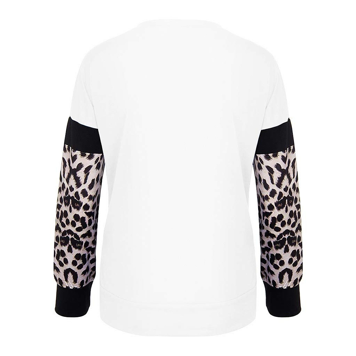 Women's Leopard Blouse Patchwork T-Shirt Autumn Pullover Casual Tunic Long Sleeve Tops (White,M)