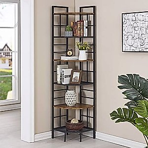 HOMISSUE 6 Tier Industrial Corner Shelf Unit, 76.9” Tall Corner Bookcase Storage Display Organizer Storage Stand for Home Office