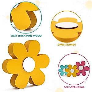 Spring Tiered Tray Decor Easter Fresh Flower Block Signs Daisy Wood Signs Summer Rustic Farmhouse Decorations Kitchen Decor Home 3D Signs for Easter Spring Set of 3