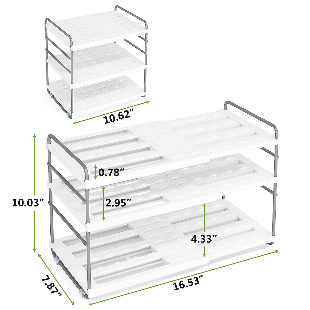 1Easylife Water Bottle Organizer, 3-Tier Expandable Water Bottle Holder 15 Bottles Under 60 OZ Wine Storage Rack Cup Organizer for Cabinet, Kitchen Countertop, Pantry, Fridge(10.6 to 16.5" L)