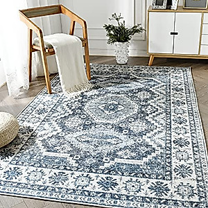 jinchan Area Rug 5x7 Persian Rug Vintage Floor Cover Indoor Carpet Blue Grey Traditional Retro Gray Accent Rug Non Slip for Kitchen Living Room Bedroom
