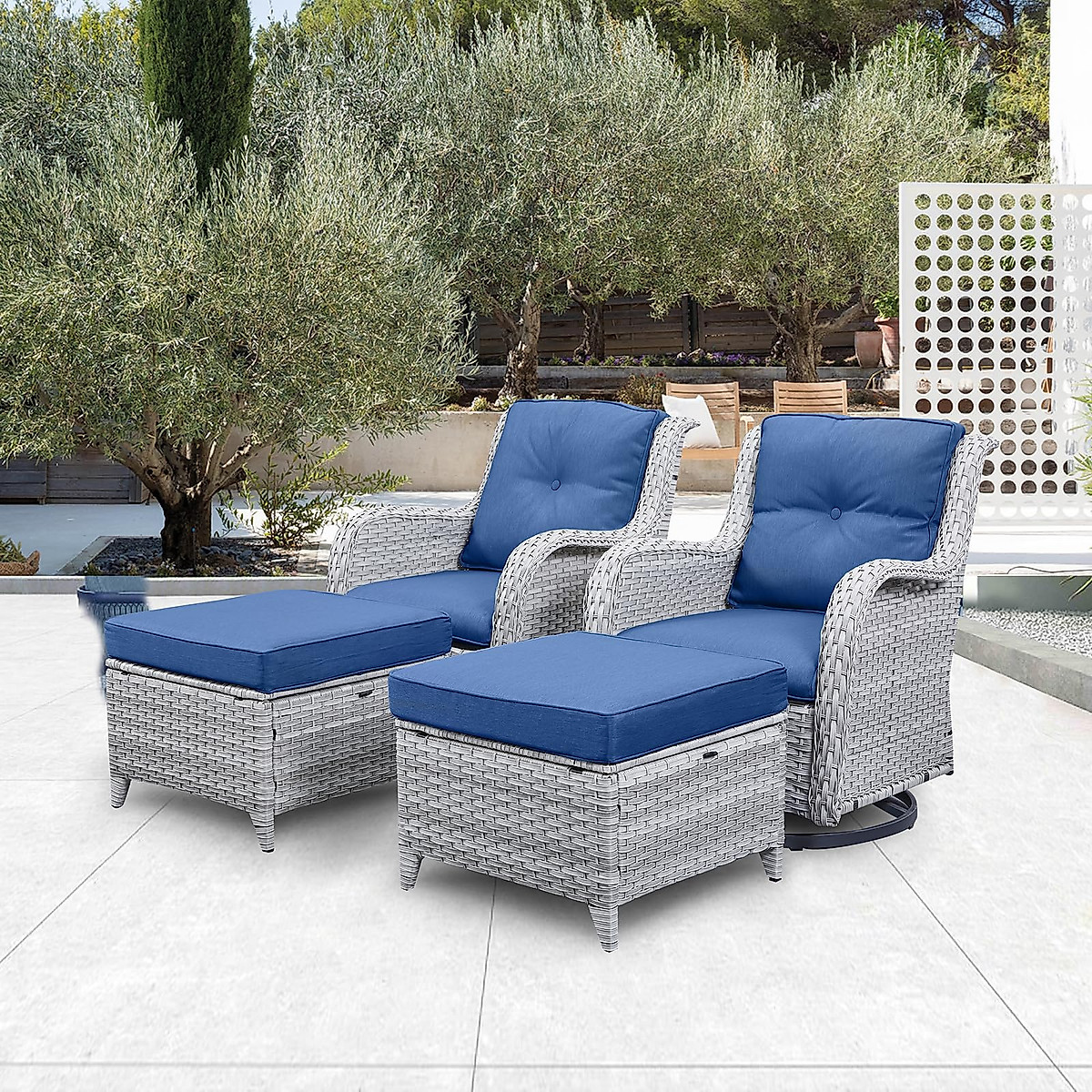 Belord Outdoor Furniture Ottoman Set of 2 Patio Seating Footstool All-weather Rattan Wicker Ottoman Seat with Soft Cushions for Patio Furniture Set