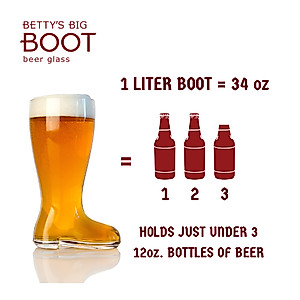 Big Betty - Betty's Das Boot - Glass Beer Boot Mug for Oktoberfest Celebrations, St. Patrick's Day, Bachelor or Bachelorette Festivities, Holds Over 2 Beers - 1 Liter