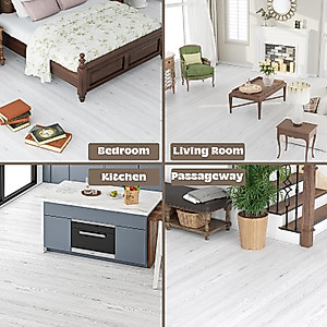 Oxdigi Peel and Stick Vinyl Flooring Roll 24"x 393"/ 64 Sq.Ft, Self Adhesive Vinyl Wood Flooring Planks Floor Tiles Stickers Waterproof for Bathroom Living Room Bedroom Kitchen RV, White Grey Wood