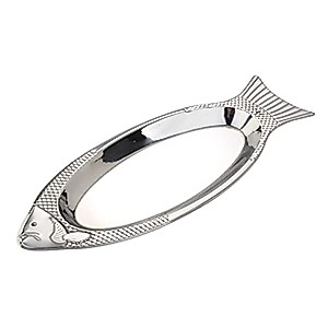 DOITOOL Meat Cutting Board 1Pcs Stainless Steel, Metal Oval Fish Serving Platter, Unique Design Serving Tray for Fish, Sushi, Fruit or Cheese, 34cm Fish Shaped Plate
