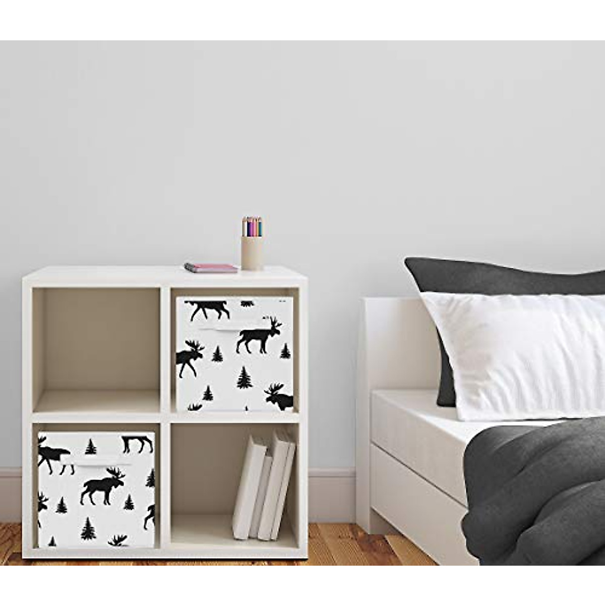 Sweet Jojo Designs Black and White Woodland Moose Organizer Storage Bins for Rustic Patch Collection - Set of 2