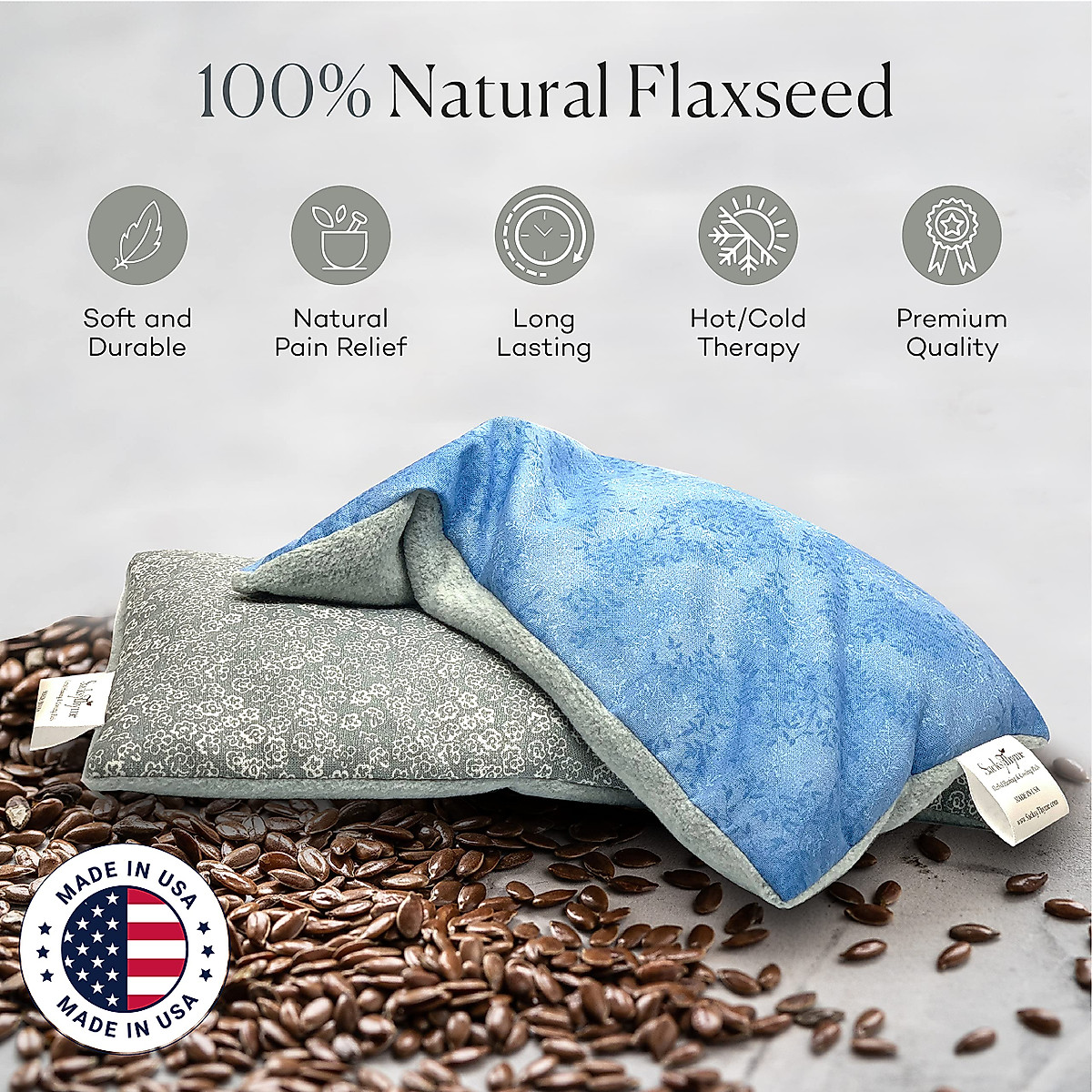 SacksyThyme Microwave Heating Pad for Cramps, Back, Neck, Shoulders, Leg Pain - Reusable Heat Pack, Hot Moist Microwavable Therapy Pack - Unscented Flaxseed Hot Compress Made in USA (Size: 12" x 7")
