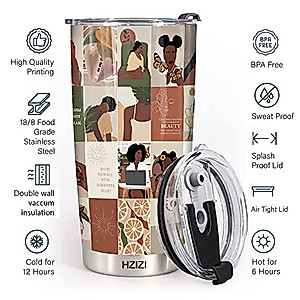 20oz Black Women Tumbler With Lid African American Gifts For Black Women - Self Care For Black Women Positive Affirmations For Black Women Black Girl Magic Stainless Steel Insulated Travel Coffee Cups