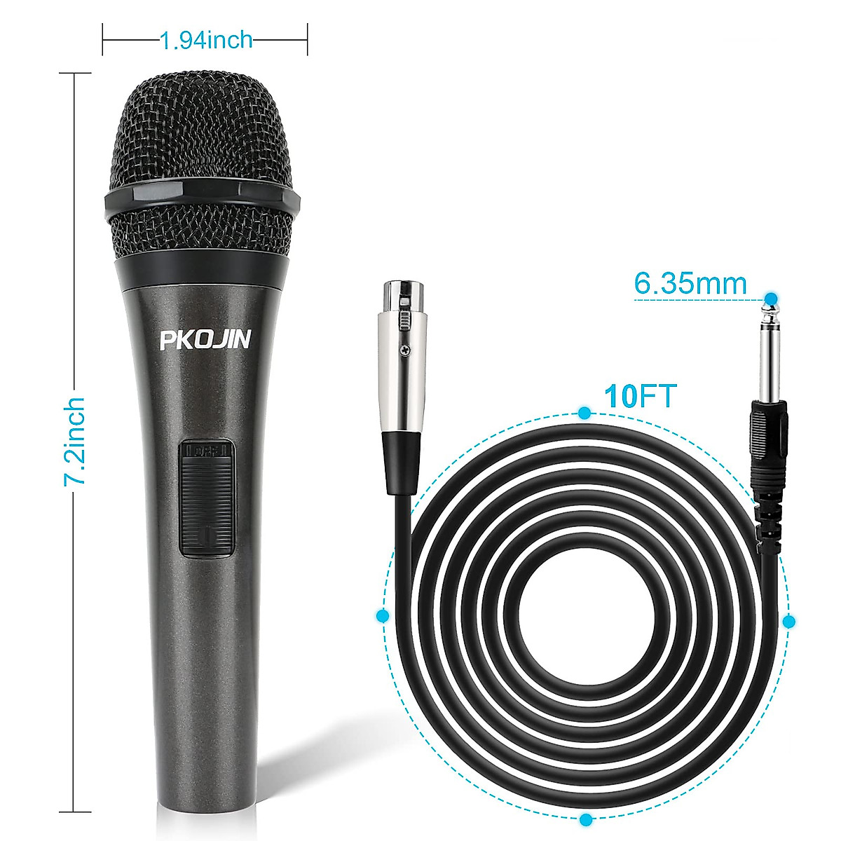 PKOJIN Dynamic Karaoke Microphone for Singing, Vocal Wired Microphone for Karaoke, Handheld Mic with 10 Ft Cable, Mics for Speaker with ON/Off Switch