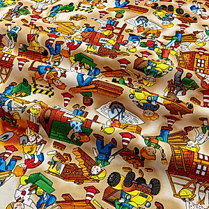 Building 101 Tiny Builders Ecru, Quilting Fabric by the Yard