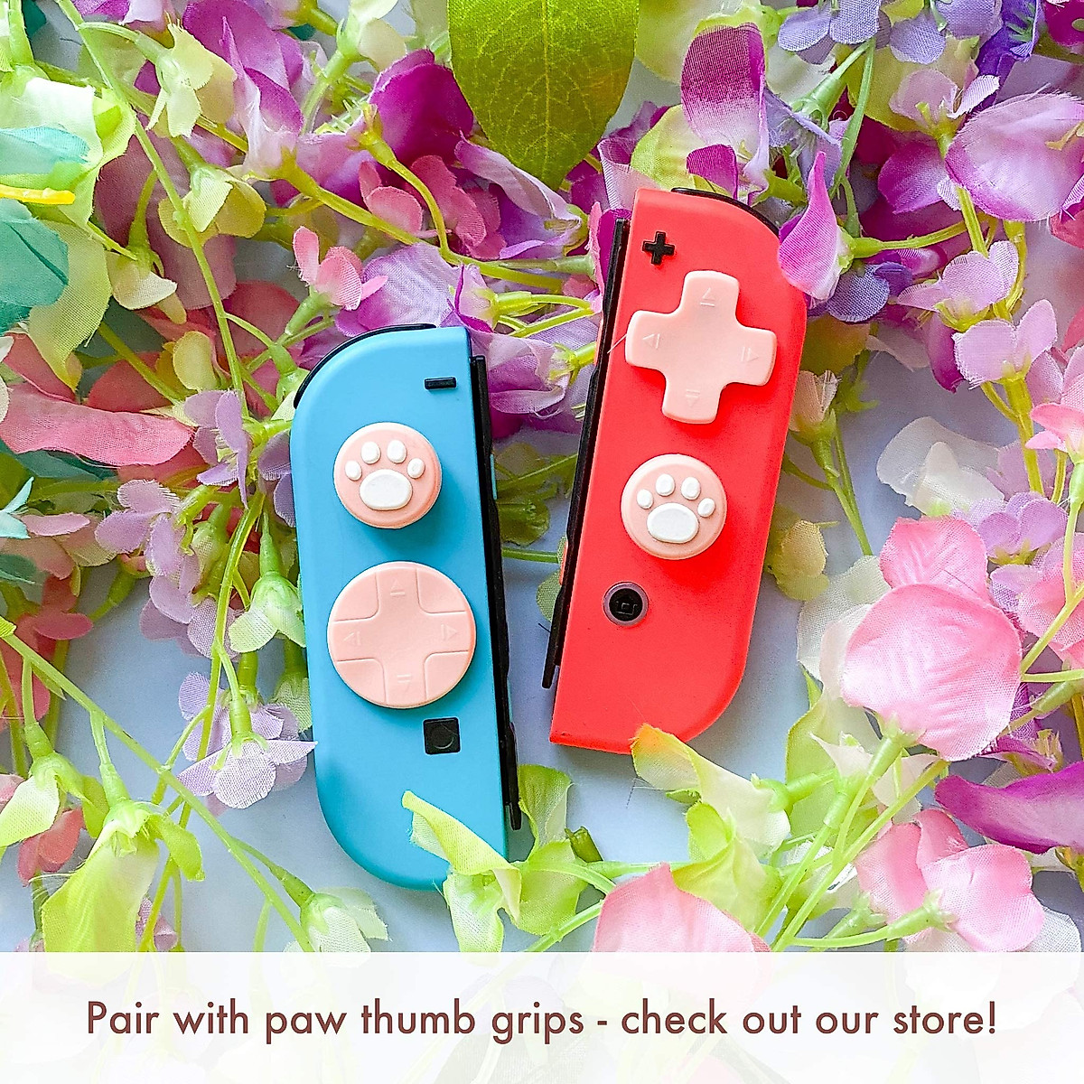 BelugaDesign Pastel Button Caps and D-Pad | Compatible with Nintendo Switch Standard OLED Joy-Con Controller Covers | Directional & A/B/X/Y Buttons - Pink