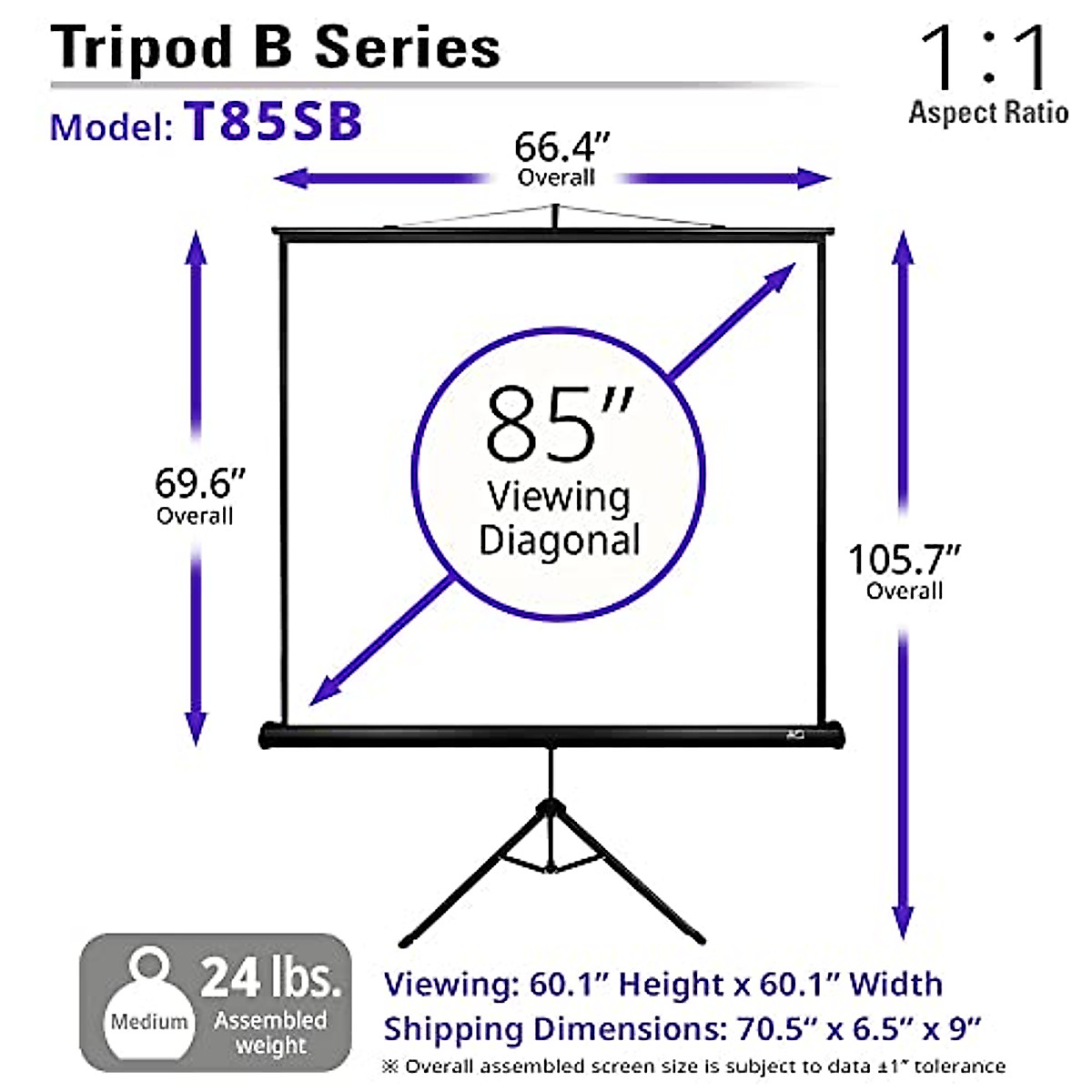 Elite Screens Tripod B, 85-INCH 1:1, Lightweight Pull Up Foldable Stand, Manual, Movie Home Theater Projector Screen, 4K / 8K Ultra HDR 3D Ready, 2-YEAR WARRANTY, T85SB