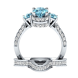 IDEALJEWEL95 Sterling Silver 2.60ct Round Aquamarine & White Sapphire Bridal Ring Set Sizable Engagement Ring/Wedding/Valentines