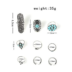 Fuqimanman2020 9pcs Boho Silver Statement Rings Joint Knuckle Ring Set