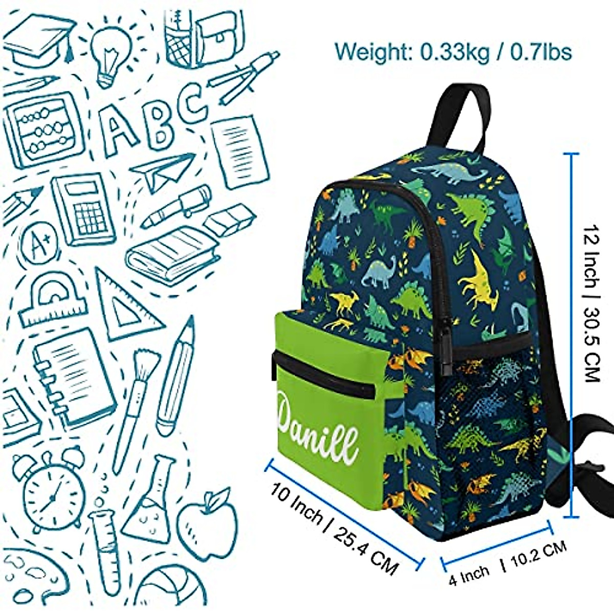 Emelivor Custom Dinosaur Colorful Preschool Backpack for Toddler Boy Girl School Bag for Children Personalized Lightweight Toddler Bookbag with Chest Strap
