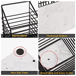 Jeasor Utensil Holder for Kitchen Counter, Metal Utensil Holder Rack for Kitchen Countertop, Cooking Tools Storage for Spatula, Utensil Organizer with Sturdy Base, and Drainage Hole (Black Marble)