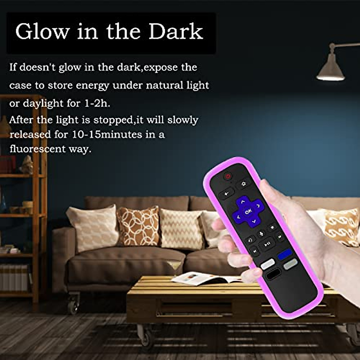 2Pack Remote Case for Roku Express 4K+ 2021 - Taiyiluo Silicone Universal Protective Controller Sleeve Compatible with TCL Roku | Hisense Roku | Streaming Stick+ with Lanyards(Glow Purple & Sky Blue)