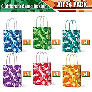 24 Pack Camo Gift Bags Camouflage Birthday Party Favor Bags Goodie Bags Camouflage Themed Treat Candy Bags for Kids Boys Girls Baby Shower Birthday Party Supplies Favors (Bright Style)