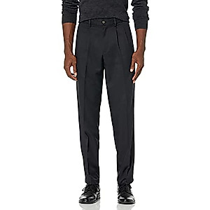Amazon Essentials Men's Classic-Fit Expandable-Waist Pleated Dress Pant, Black, 42W x 30L
