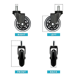 Office Chair Caster Wheels Set of 5,Replacement Rubber Casters for Office Chair and Gaming Chair, Universal Fit Stem Office Chairs Wheels for Hardwood Floor Heavy Duty Stem Caster Wheels