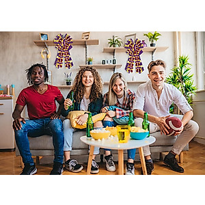 Threetols 2 Rolls 10 Yards Football Wired Edge Ribbons, 2.5inch Purple Yellow Stripe Burlap Ribbons, Fall Brown Sport Ribbon for Super Football Bowl DIY Craft Fall Wreath Bow Decor