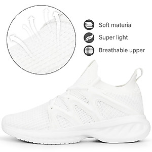 Pujcs Running Shoes Womens Breathable Tennis Shoes Non Slip Gym Workout Shoes Lightweight Mesh Walking Sneaker White Size 9