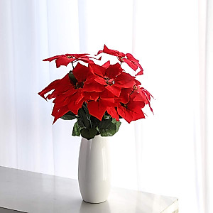 Tifuly Poinsettias Artificial Christmas Flowers 4pcs, 7Heads Fake Poinsettia Bouquet Red Christmas Flowers for Home Door Stair Garden Christmas Tree Decoration