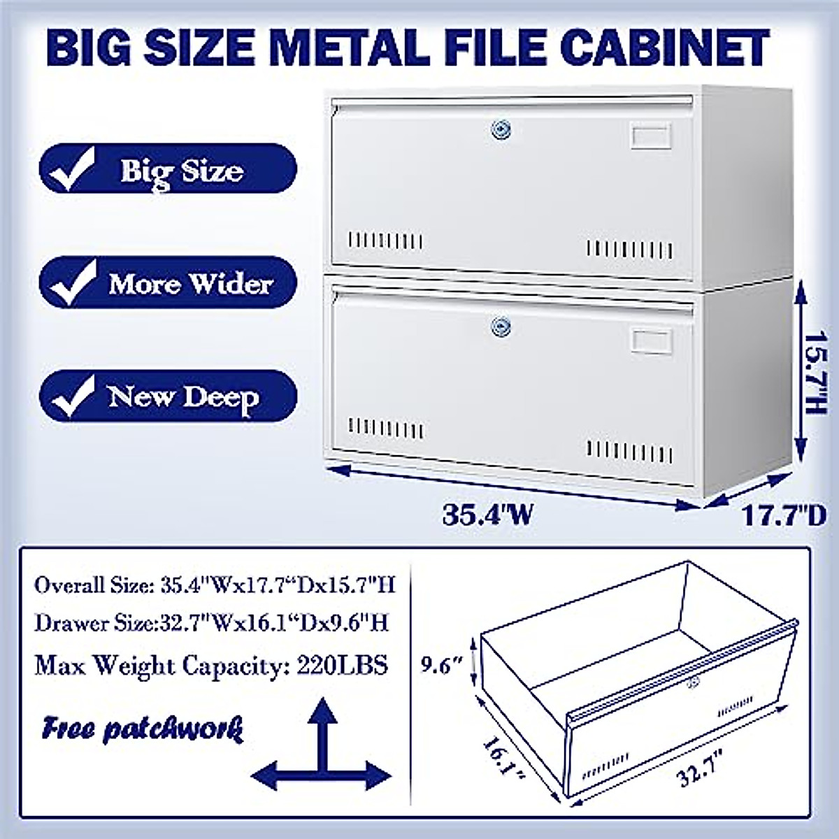 BUTISOW Metal Lateral File Cabinet with Lock,File Organization Storage Cabinets,Large Deep Drawers Office Cabinets,Home Office for Hanging Files Letter/Legal Size(Requires Assembly)