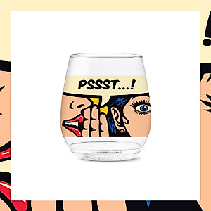 TOSSWARE POP 14oz Vino Pop Art Comic Series, SET OF 6, Premium Quality, Recyclable, Unbreakable & Crystal Clear Plastic Wine Glasses