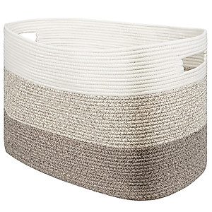 AROPEME XXXXL Large Storage Basket for Organizing, 25"x13"x16" Laundry Basket, Cotton Rope Basket, Blanket Basket Living Room, Woven Toy Basket for Baby, Nursery Storage Bin, Gradient Brown