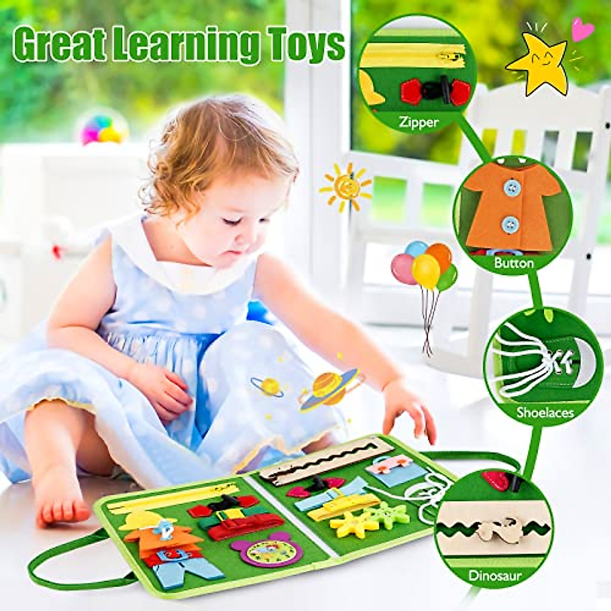 beefox Busy Board Montessori Toys for 1 2 3 4 Year Old -Fine Motor Skills & Travel Essentials Toys - Preschool Learning Activities Educational Gift for Toddlers (Dinosaur)