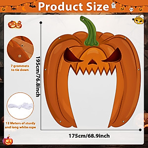 Justforjoyful Halloween Pumpkin Door Banner Party Decorations Scary Pumpkin Photo Booth Prop Cover Large Creepy Photography Backdrop Sign for Front Door Porch Halloween Trick or Treat Party Supplies