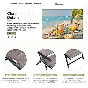 QAQA Patio Double Chaise Lounge Chairs Set of 2, Outdoor Adjustable Steel Textiline Folding Reclining Lounge Chair Outdoor Lay Out Chairs for Lawn Garden Pool Beach Yard Gray