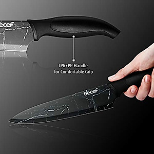 hecef 5 PCS Plastic Cutting Board and Knife Set- 2 Marble Pattern Kitchen Knives with 2 Extra Sheaths & 1 Multifunctional Chopping Board, Essential Cooking Utensil for Home,Kitchen & Restaurant