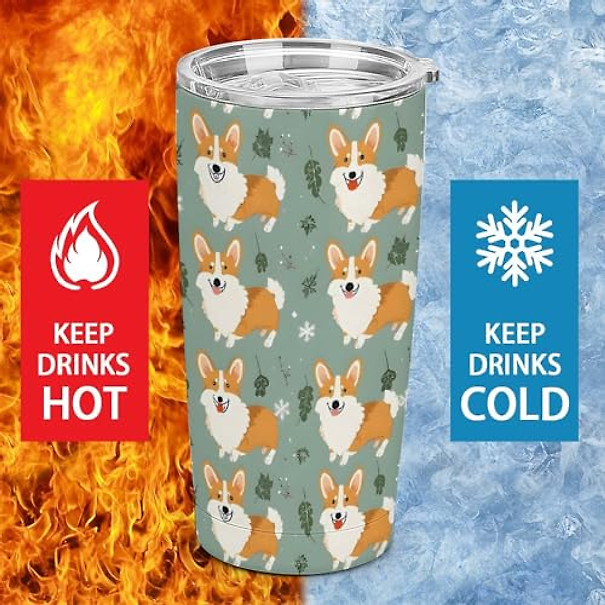 KIOWEIR Corgi Christmas And Grass Stainless Steel Tumbler 20oz With Lid And Straw, Insulated Tumblers Coffee Cup, Travel Mug for Ice Drink & Hot Beverage for Women Men Boys Girls