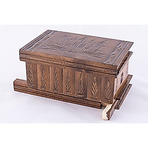 Kalotart Jewelry and Secret Box 2 in 1 - Handmade Wooden Case with Hidden Key and Removable Compartments - Beautiful Classical Wooden Carved Jewelry Lock Box (All brown)