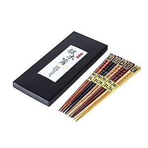 Heim Concept 5- Pairs Natural Wood Chopsticks Reusable Chinese Korean Japanese Chopsticks Set Bamboo Chop Stick